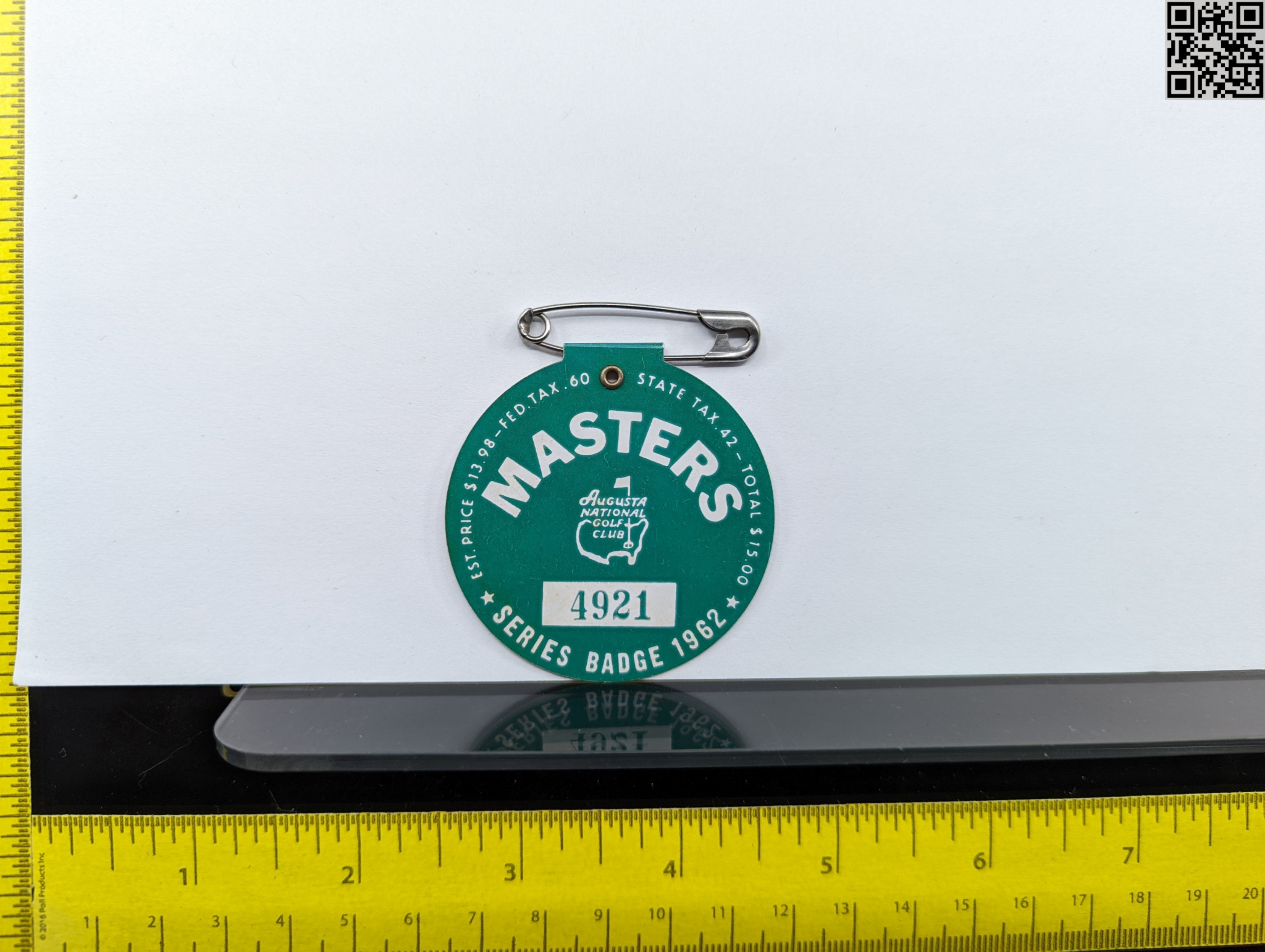 1962 Masters Tournament Series Badge - Arnold Palmer Win - Augusta Nat ...
