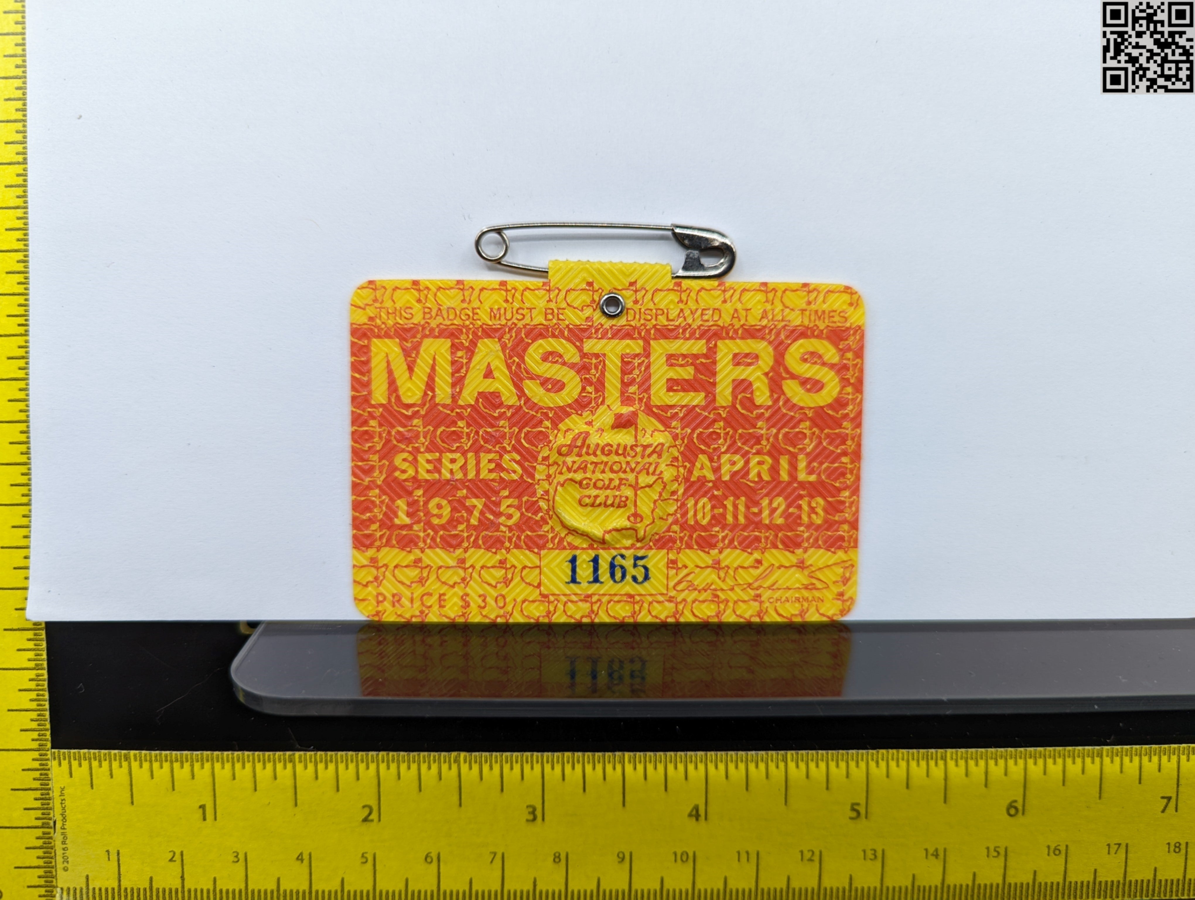 1975 Masters Tournament Series Badge - Augusta National Golf Club - Ja ...