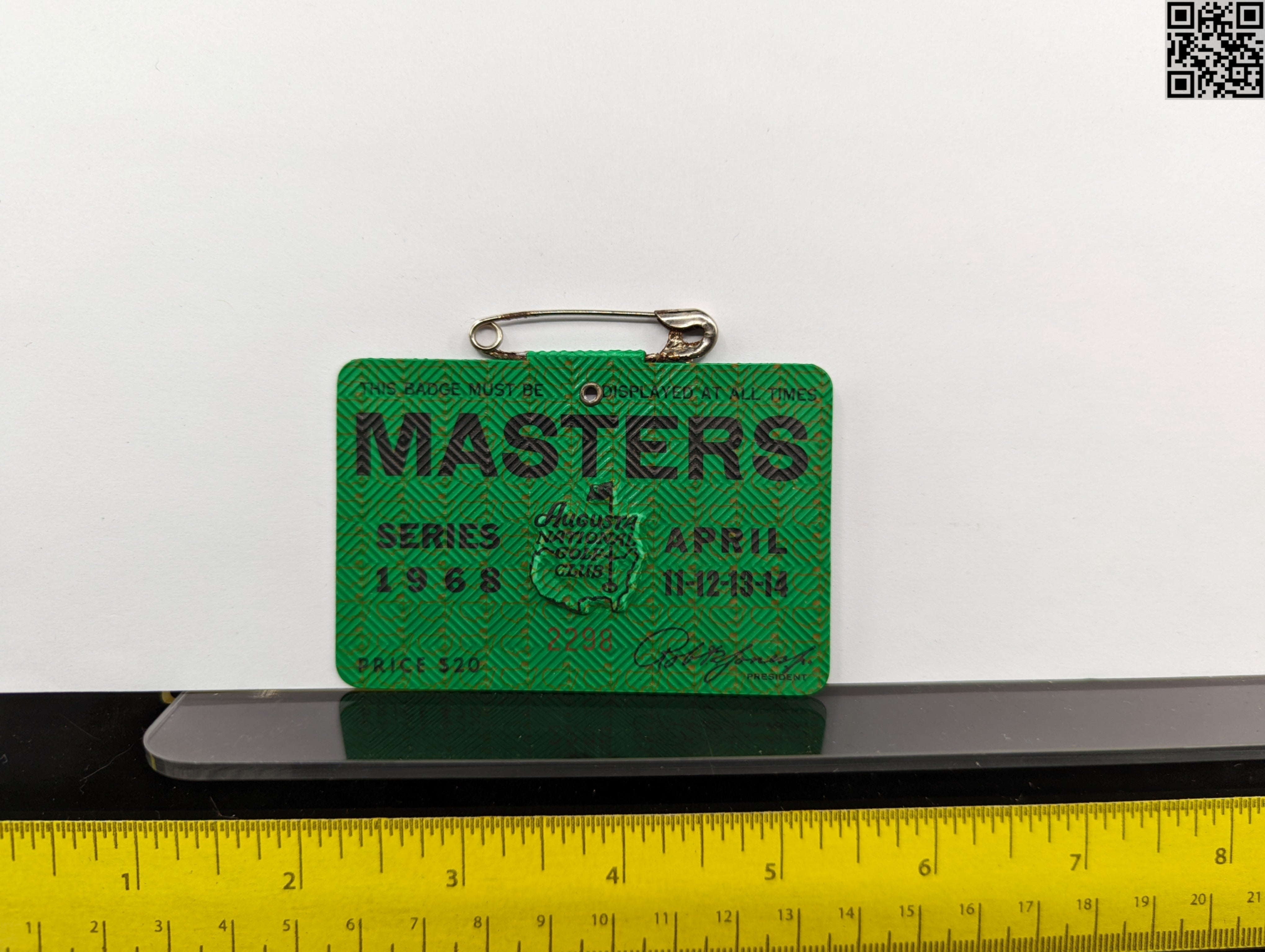1968 Masters Tournament Series Badge - Augusta National Golf Club - Bo ...