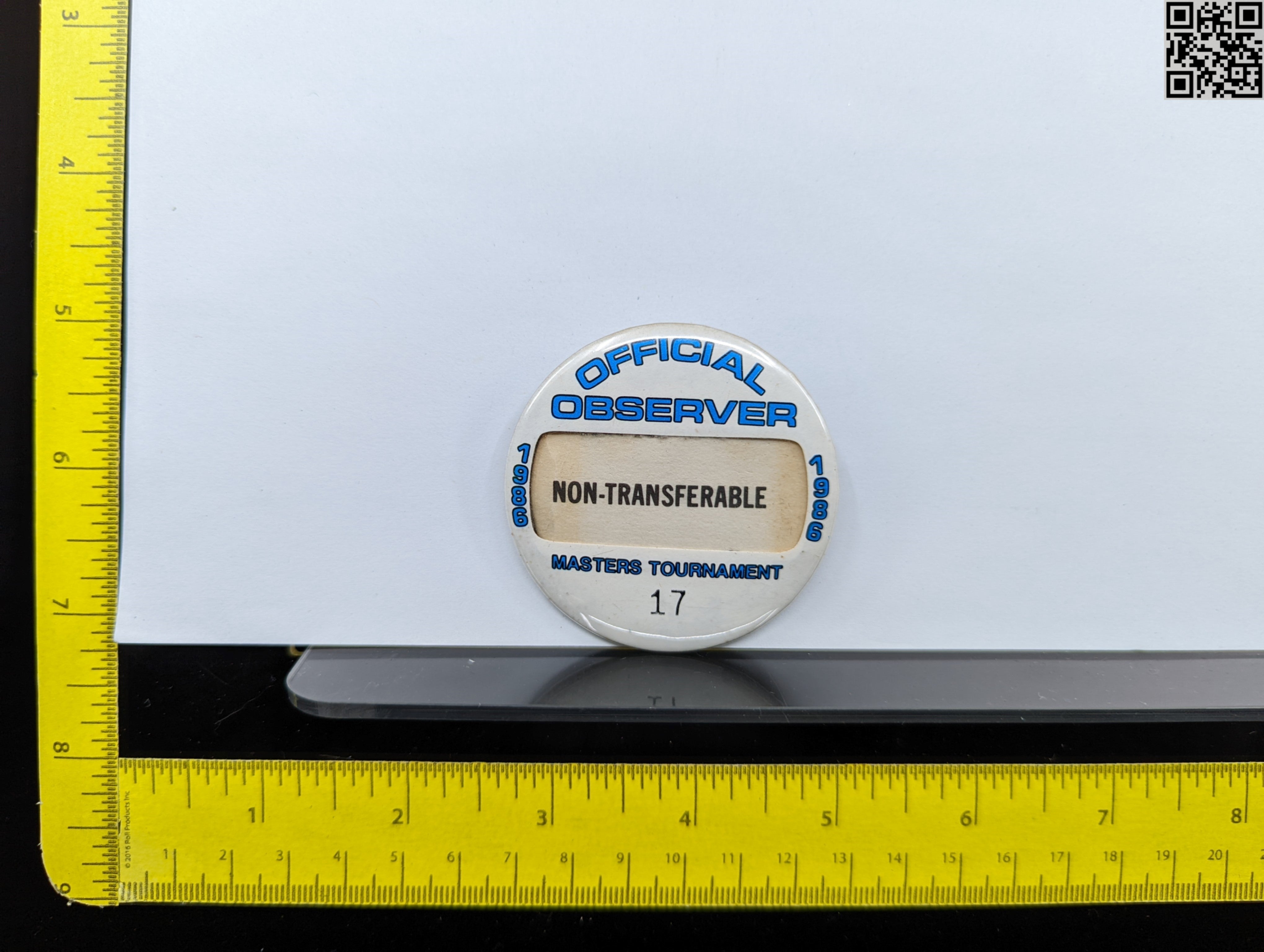 1986 Masters Tournament Series Metal Official Observer Badge - Augusta ...