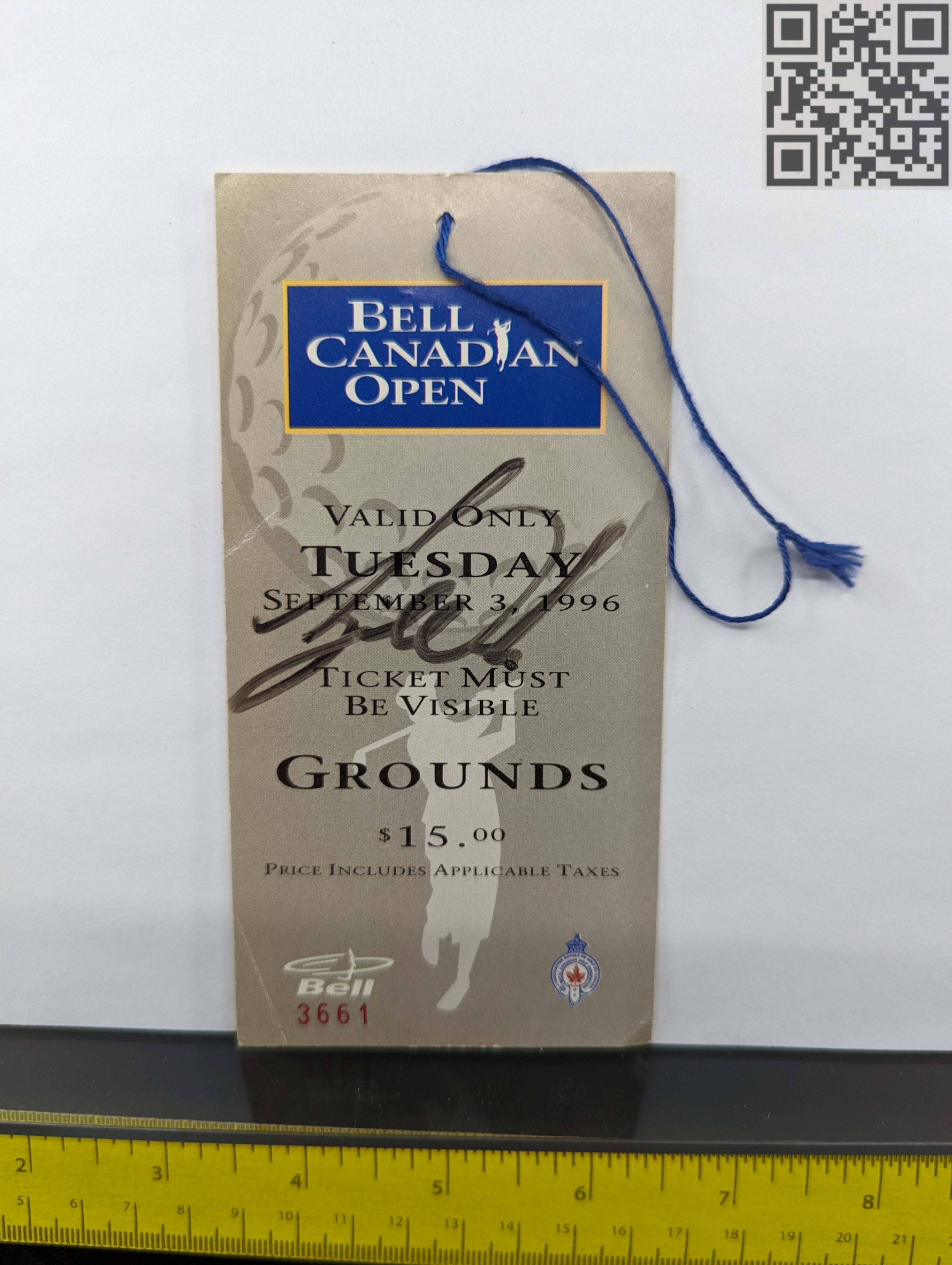 1996 Tiger Woods Signed Ticket Bell Canadian Open 2nd Official Tournam ...