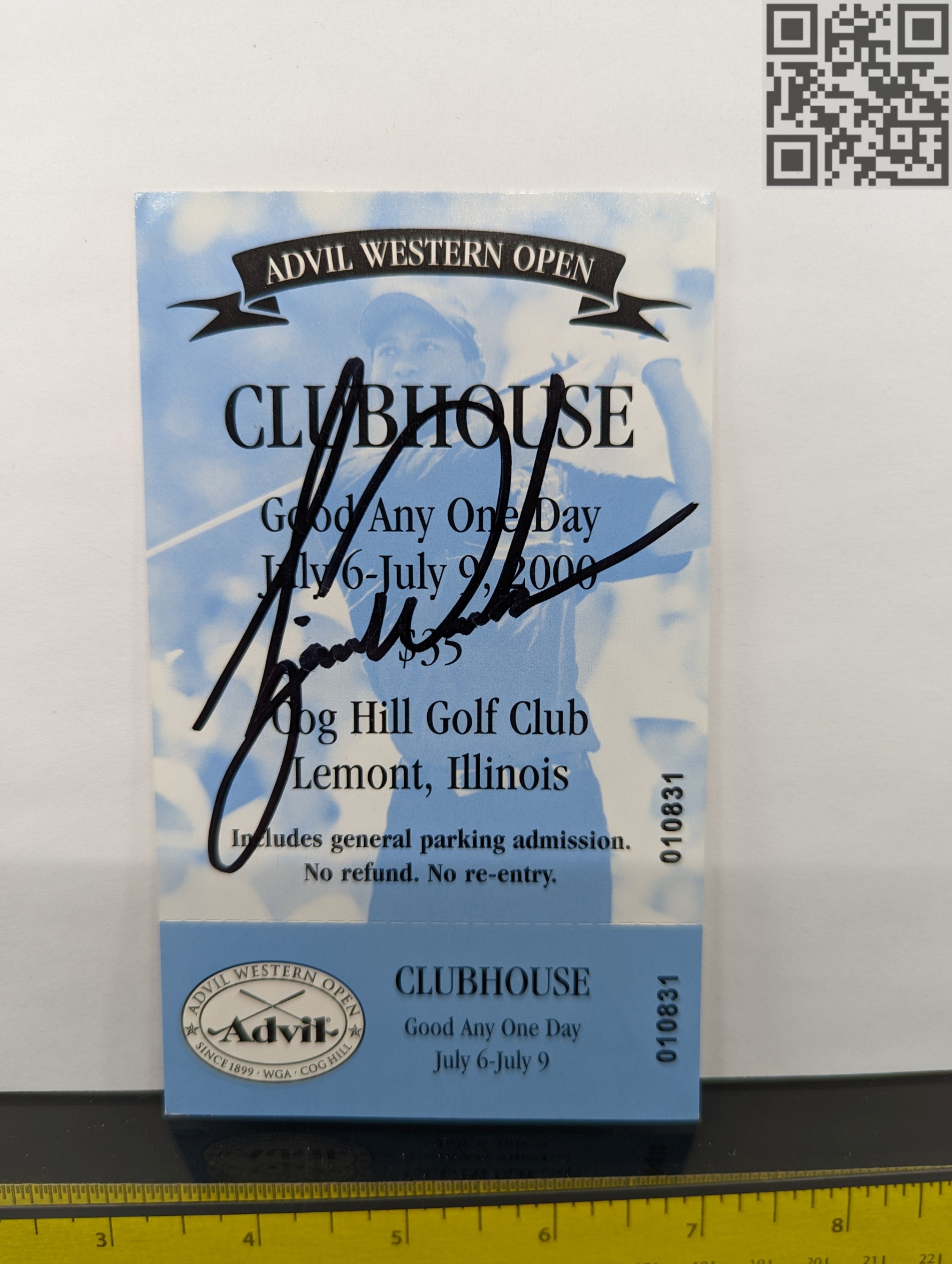 2000 Tiger Woods Signed Advil Western Open Ticket Cog Hill Golf Club ...