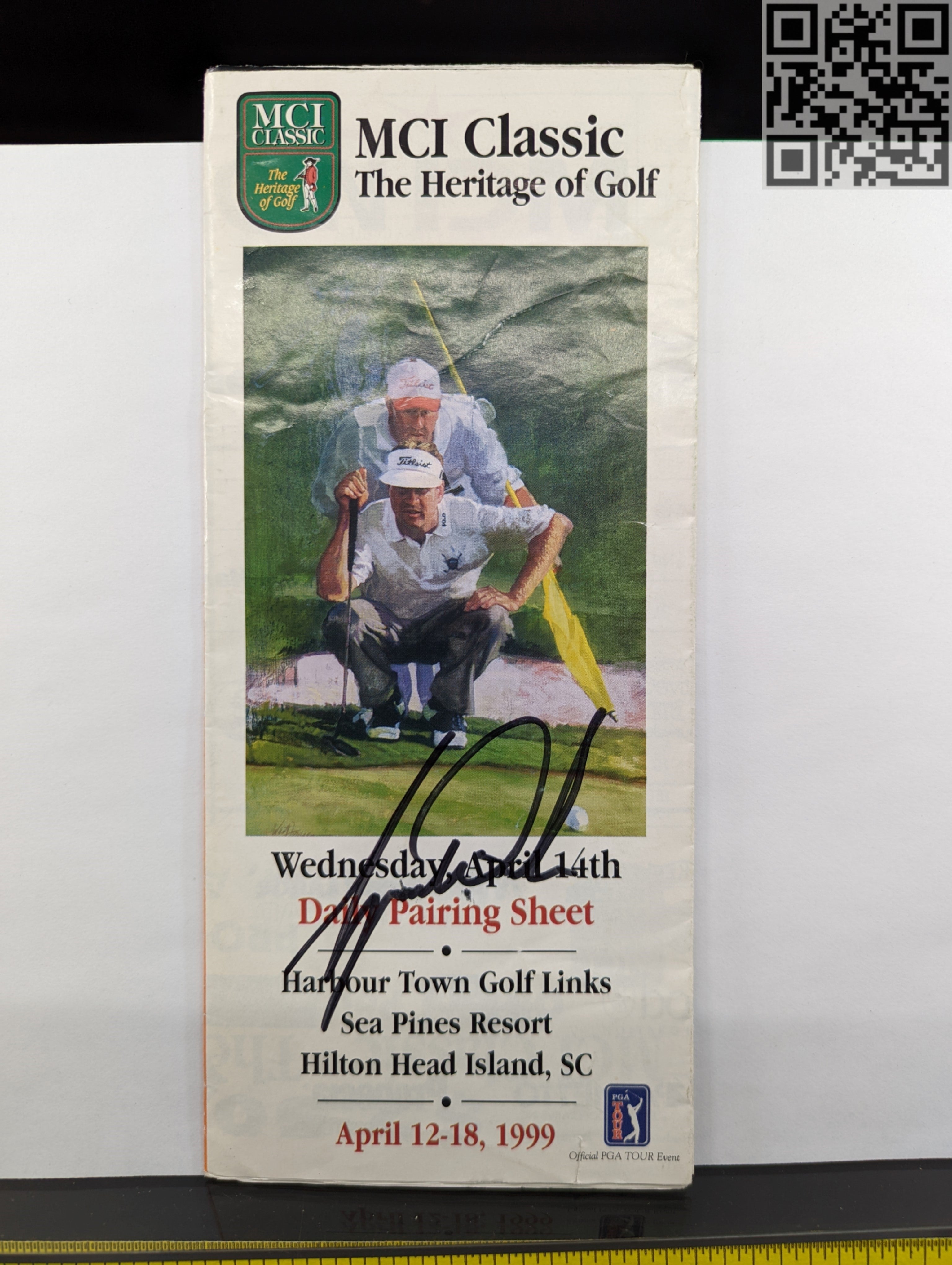 1999 Tiger Woods Signed Daily Pairings Sheet MCI Heritage Classic ...