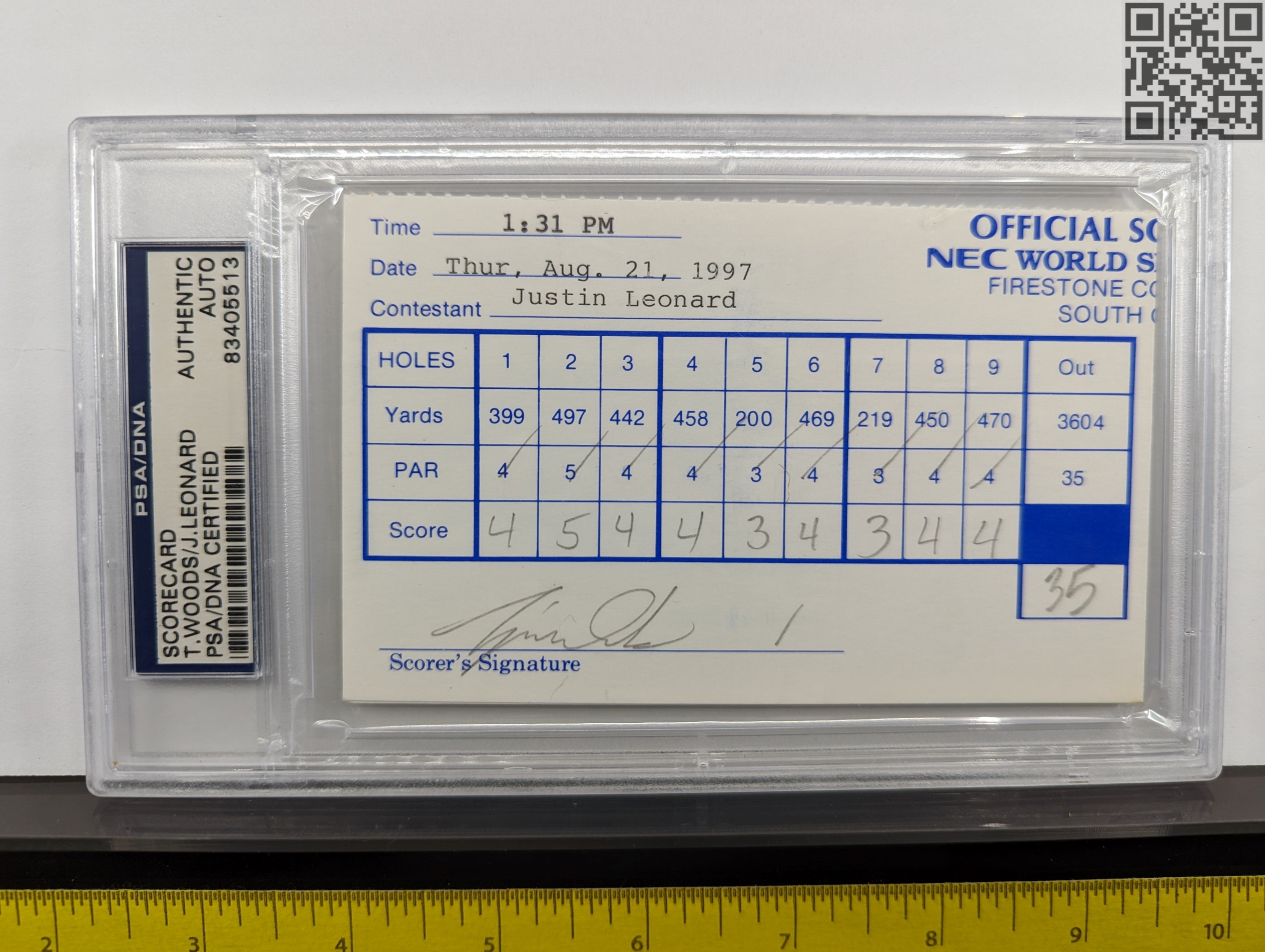 1997 Tiger Woods Signed Official Tournament Scorecard 1st Round NEC Wo ...